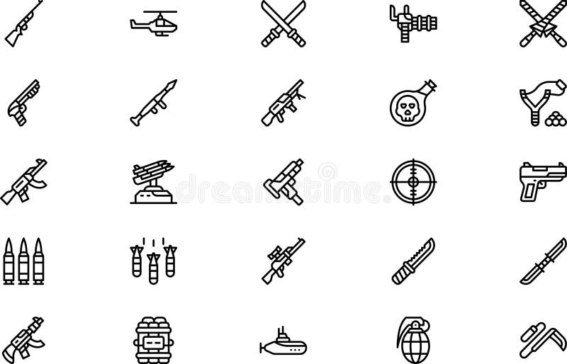 Weapons Icons Collection is a Vector Illustration with Editable Stroke ...