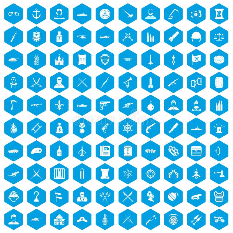 100 weapons icons set blue stock vector. Illustration of dollar - 121298910