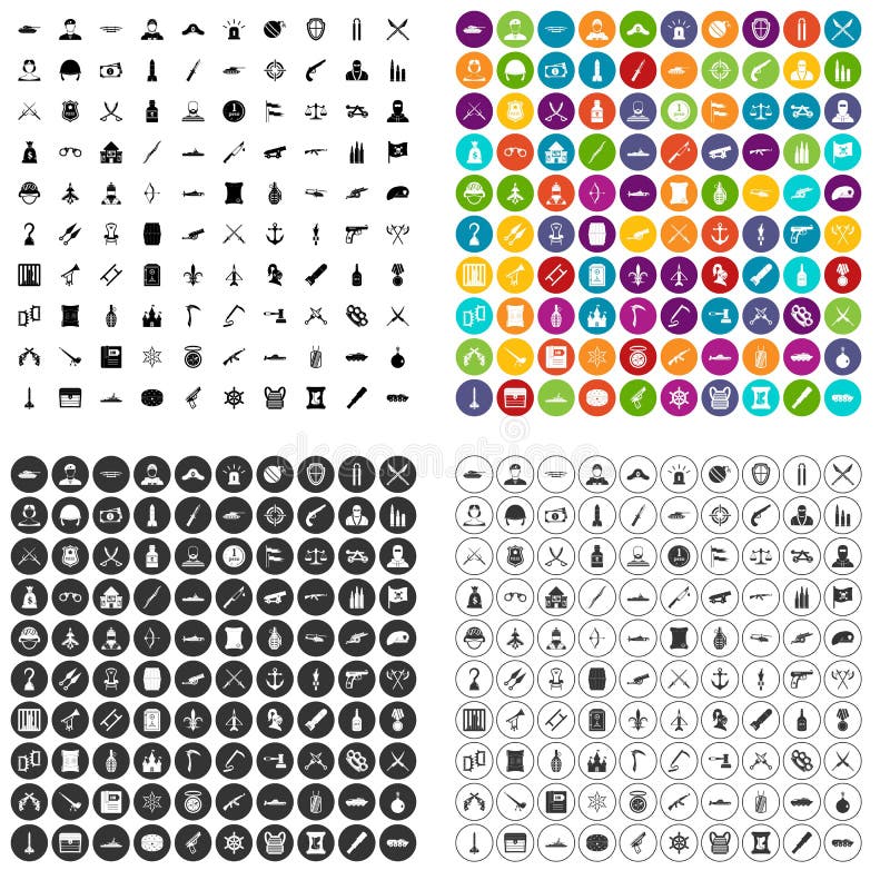 100 Weapons Icons Set Vector Variant Stock Vector - Illustration of ...