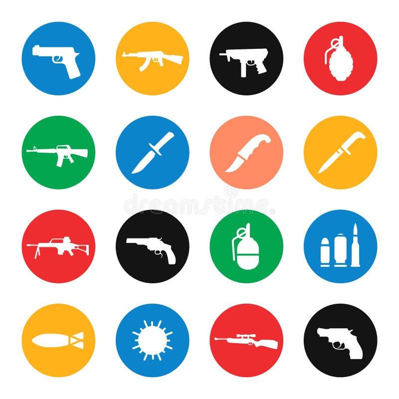 Types of Weapons Coloured Vector Icon Set Stock Vector - Illustration ...