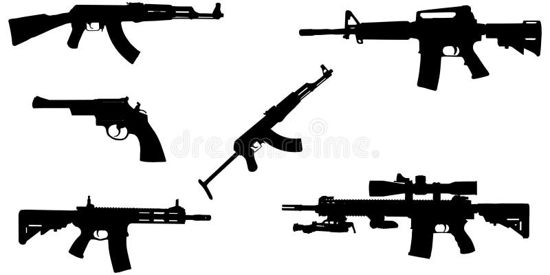 Weapons Silhouette Set. Collection of Various Realistic Firearms Stock ...