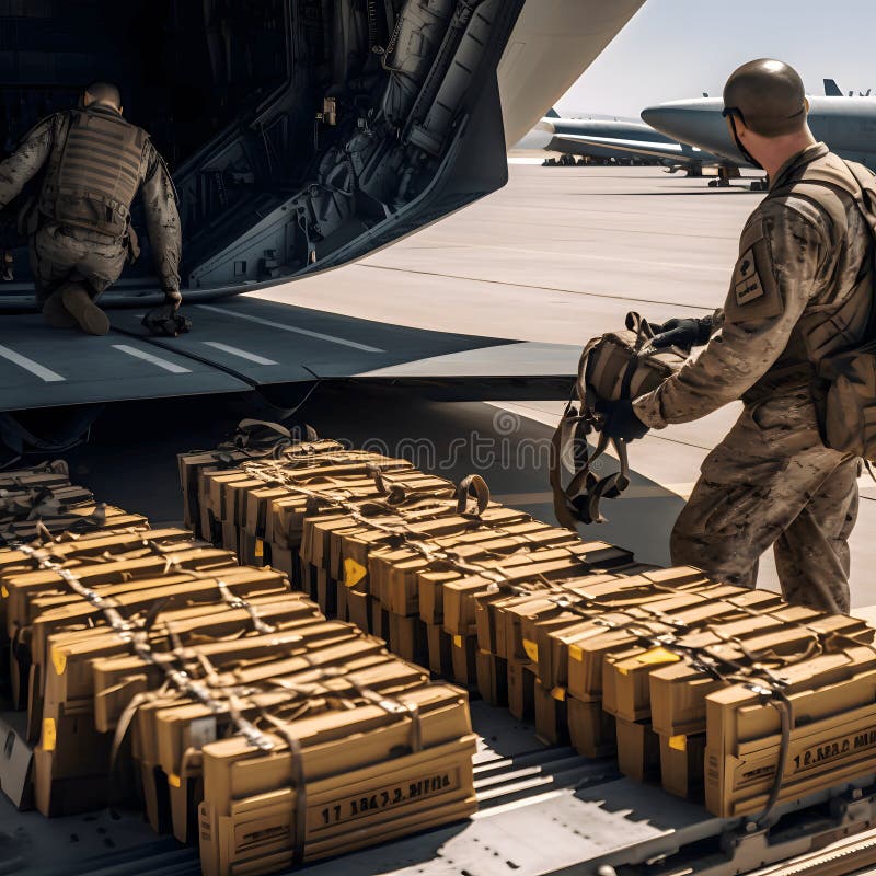 Weapons Unloading Boxes of Ammunition at a Military Airport Stock Image ...