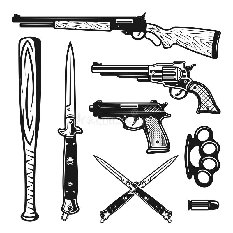 Old Weapons Objects Cartoon Illustration Set Stock Vector ...