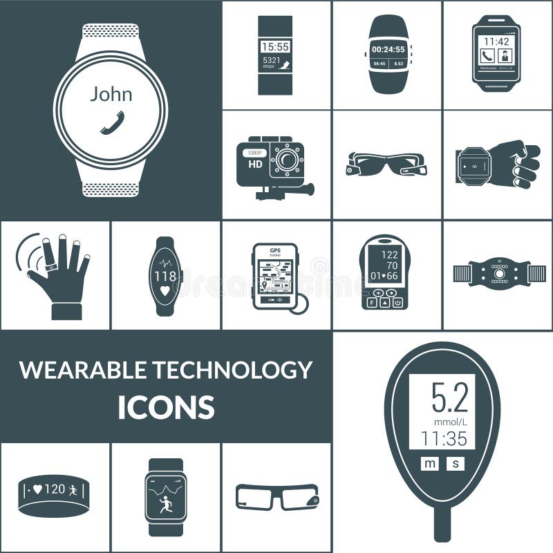 Wearable Technologies Icons Black Stock Vector - Illustration of book ...