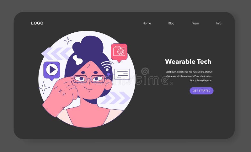 Wearable Technology Night Or Dark Mode Web Banner Or Landing Page