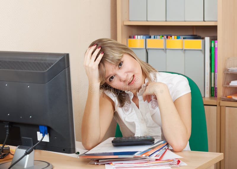 Weariness woman in office stock image. Image of smile - 21503769