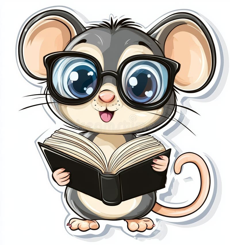 Wearing Glasses and Reading a Book is a Cute Cartoon Mouse Stock Image ...