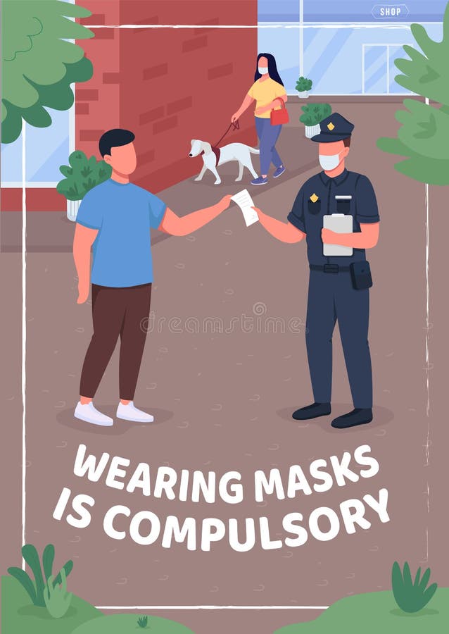Wearing Masks is Compulsory Poster Flat Vector Template Stock Vector ...
