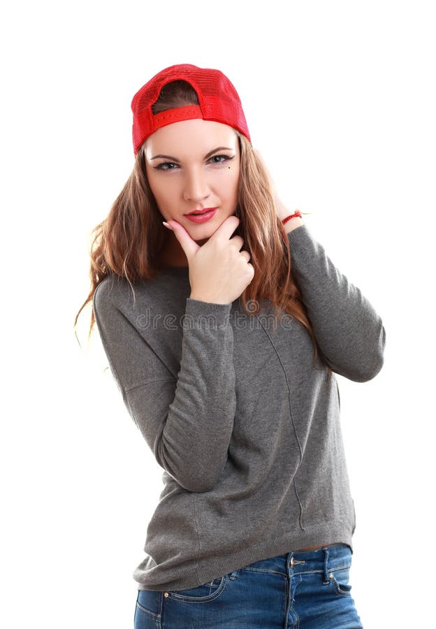 Wearing a red baseball cap stock image. Image of baseball - 70935351