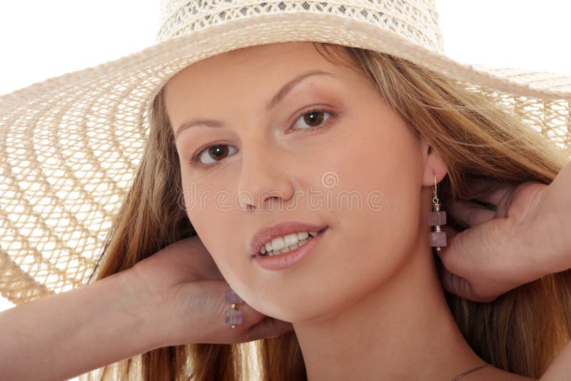 Wearing a Retro Summer Hat stock image. Image of cute - 14598857