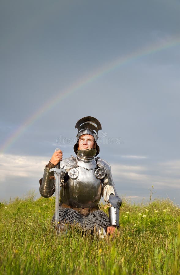 Weary Knight, after the Battle / Rain and Rainbow Stock Photo - Image ...