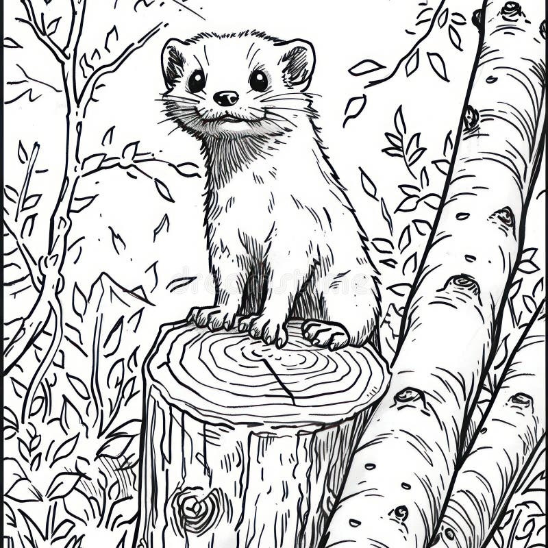 Weasel Drawing Coloring Book Page Stock Illustration - Illustration of ...
