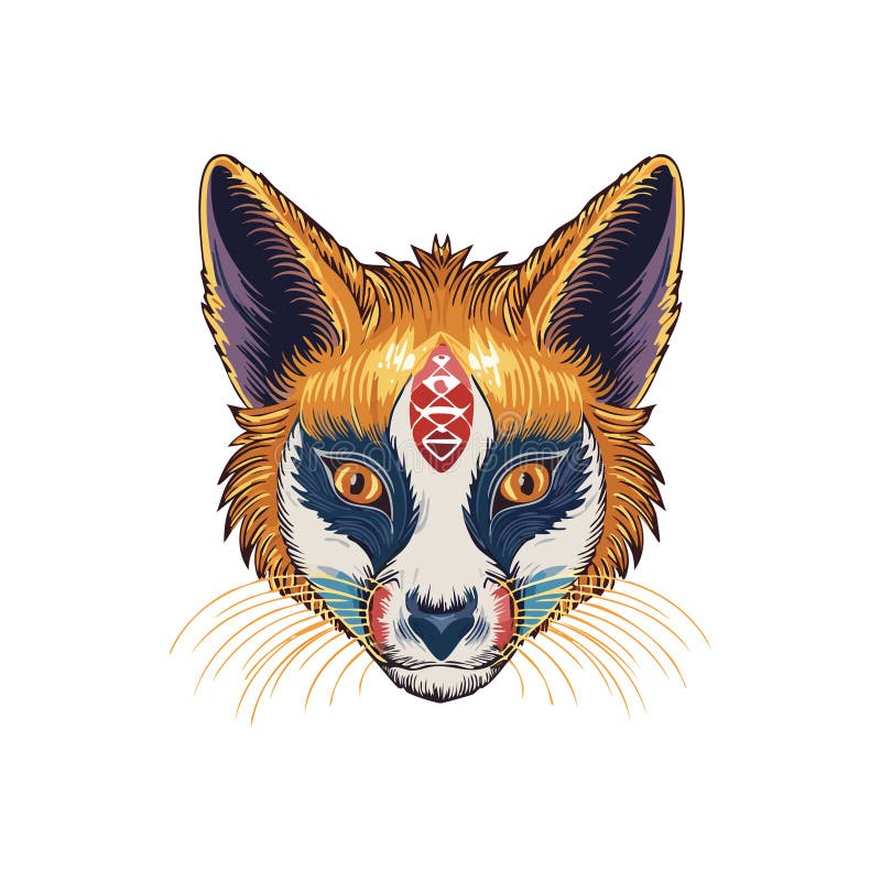 Weasel with kitsune mask stock vector. Illustration of cartoon - 361550611