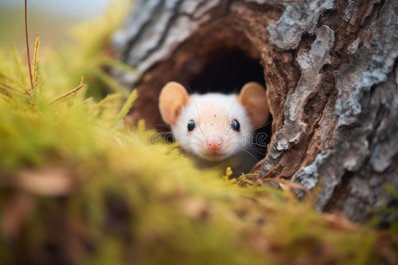 Weasel Peeking Out from a Hole in a Tree Trunk Stock Photo - Image of ...