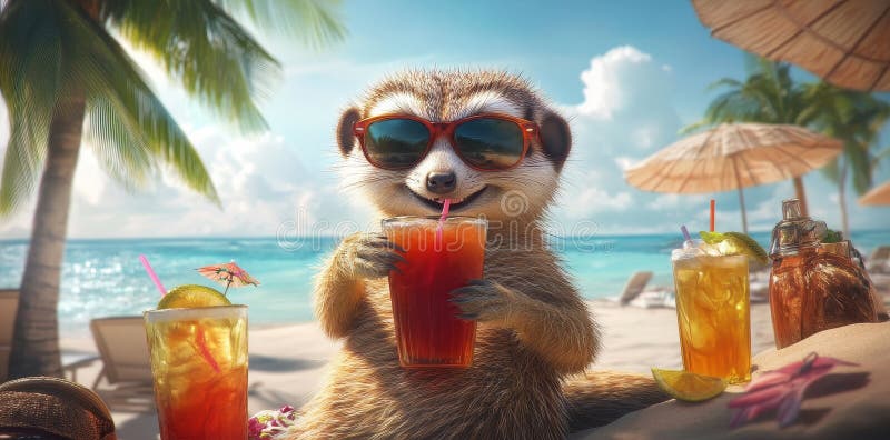 A Weasel is Taking Time Off during the Summer To Relax at a Beachside ...
