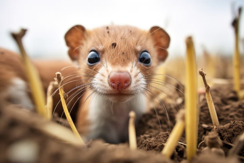 A Weasels Whiskers Twitching at the Mouth of a Burrow Stock Image ...