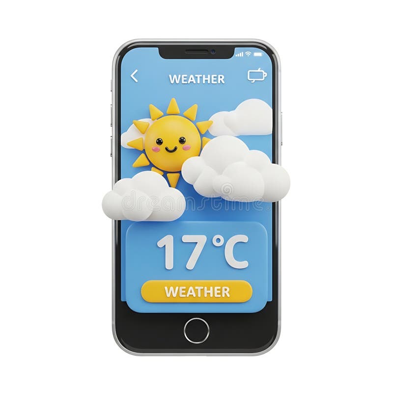 Weather App Interface Displayed a Mobile Phone with Sun and Clouds and ...