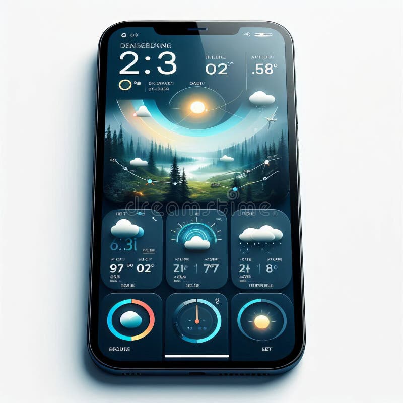 Weather App Interface with Forecast, Radar, and Temperature Dip Stock ...