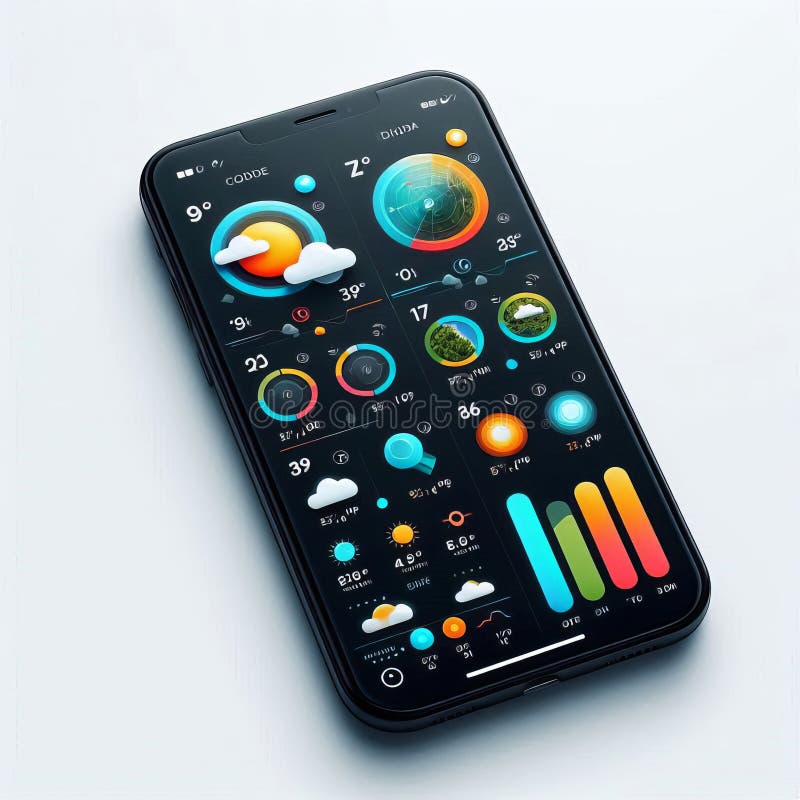 Weather App Interface with Forecast, Radar, and Temperature Dip Stock ...