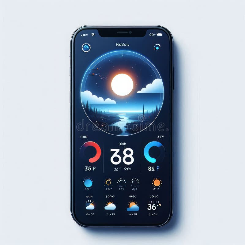 Weather App Interface with Forecast, Radar, and Temperature Dip Stock ...