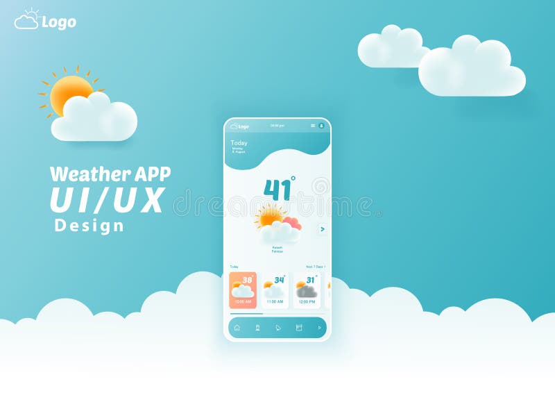 Weather App UI/UX Kit Elements, Website Landing Page Vector Stock ...