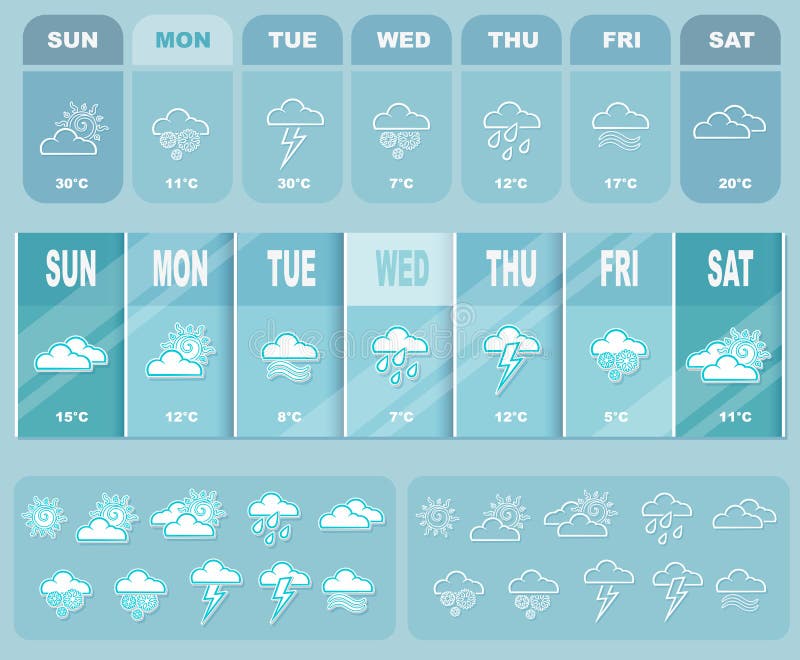 Weather Big Blue Forecast with Icons Stock Vector - Illustration of ...