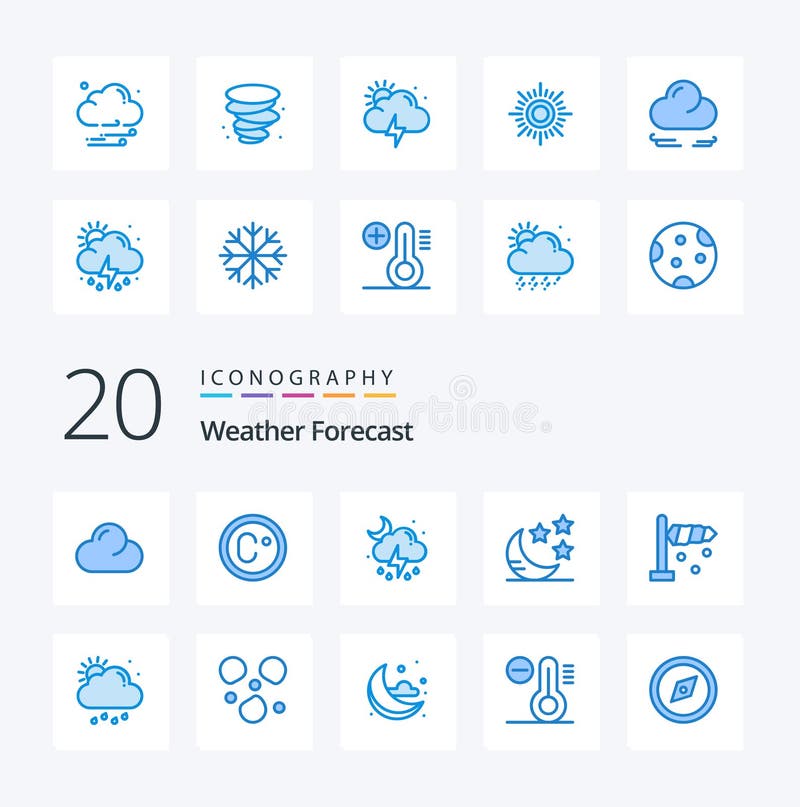 20 Weather Blue Color Icon Pack Like Rain Wind Moon Direction Night ...
