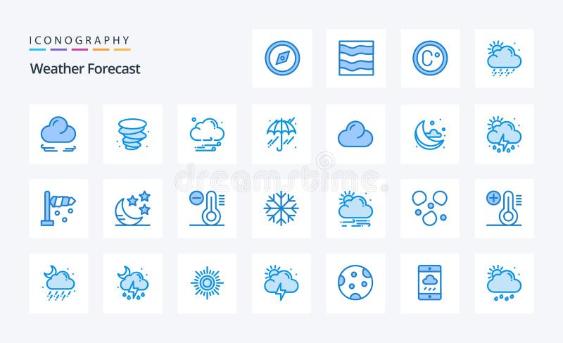 25 Weather Blue icon pack stock vector. Illustration of snow - 264538580