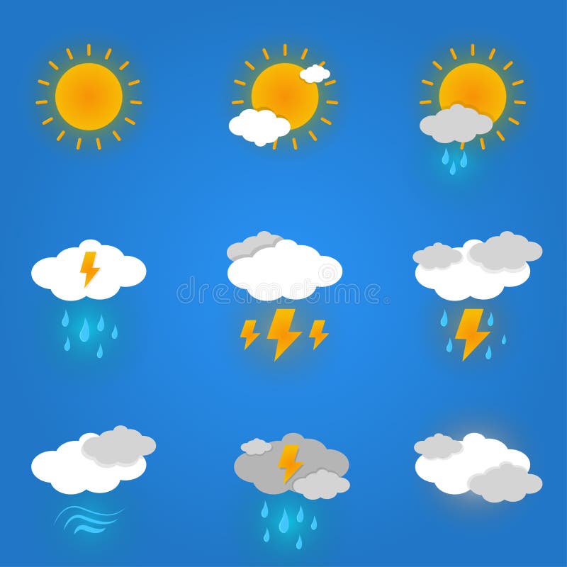 Cute Weather Cartoon Style Icons Collection Set, Sticker Weather Icons ...