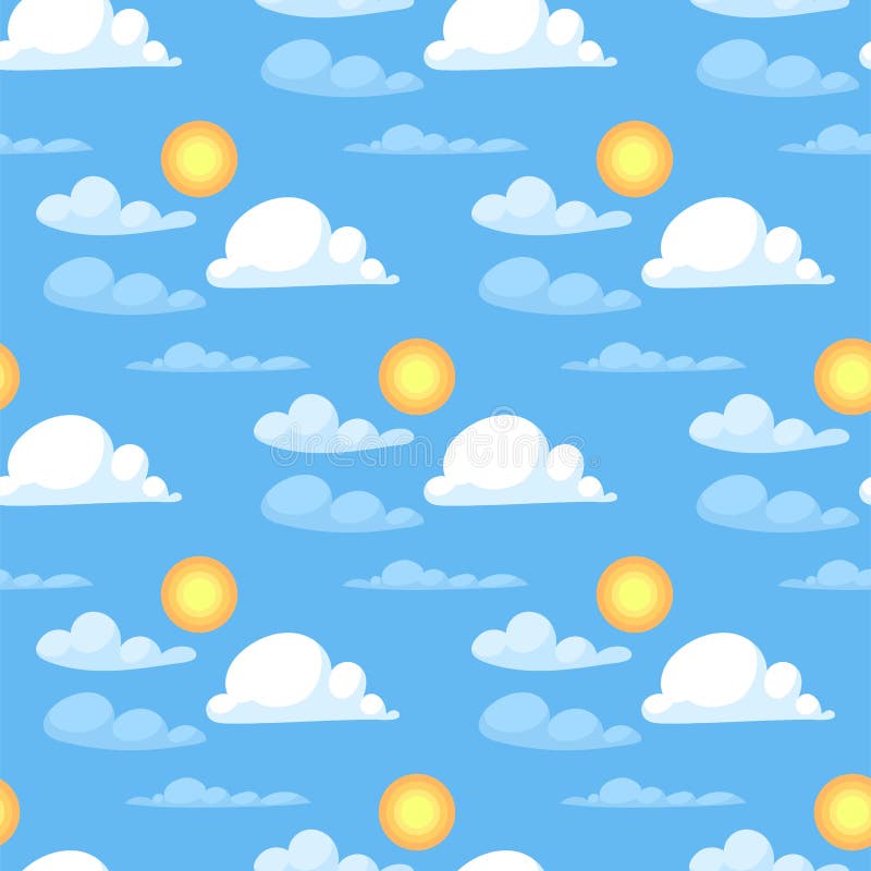 Weather Cloudy Summer Blue Sky Sun Pattern Season Design Seamless ...