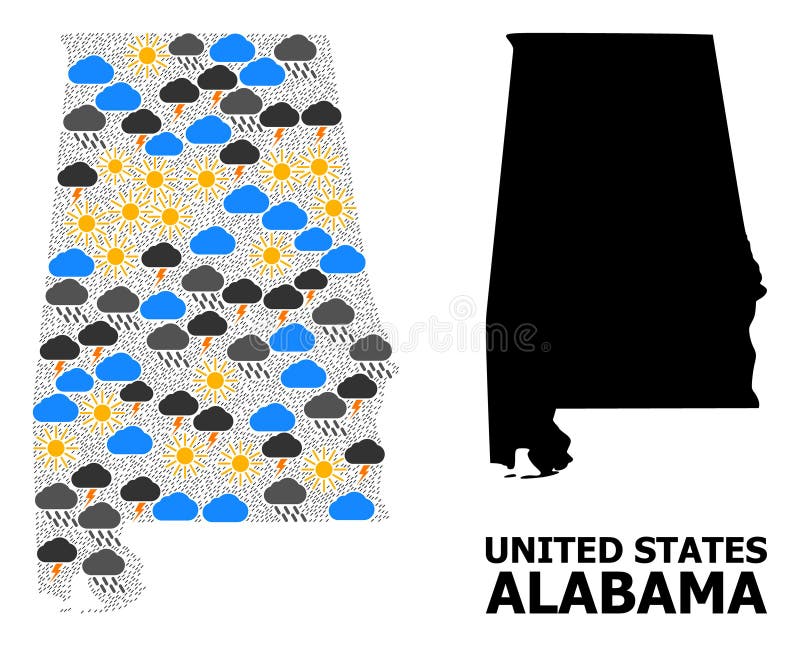 Weather Collage Map of Alabama State Stock Illustration - Illustration ...