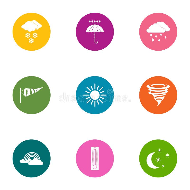 Weather Condition Icons Set, Flat Style Stock Vector - Illustration of ...
