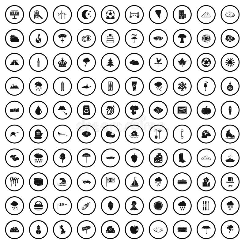 100 Weather Condition Icons Set, Simple Style Stock Vector ...