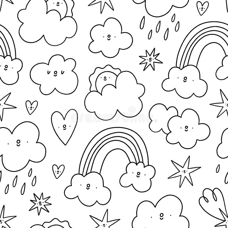 Weather Conditions Cartoon Outline Vector Seamless Pattern Stock Vector ...