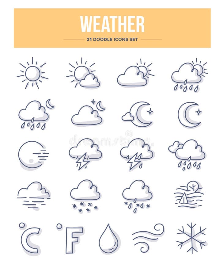 Weather Doodle Icons stock vector. Illustration of snow - 158089241