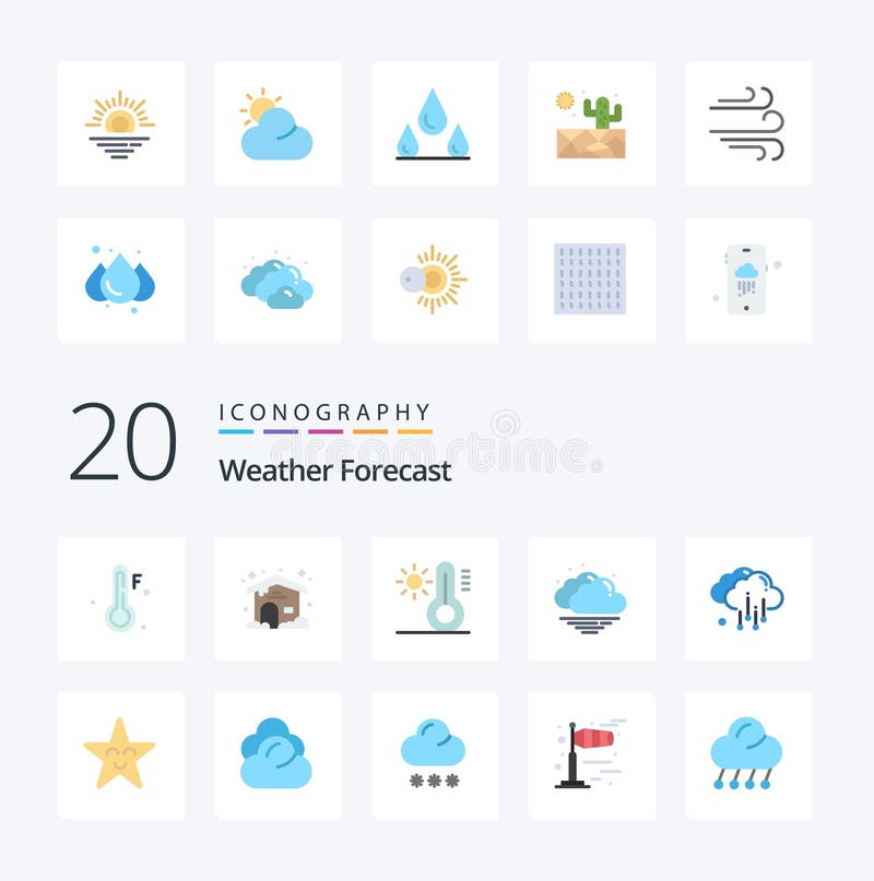 20 Weather Flat Color Icon Pack Like Star Fable Temperature Weather ...