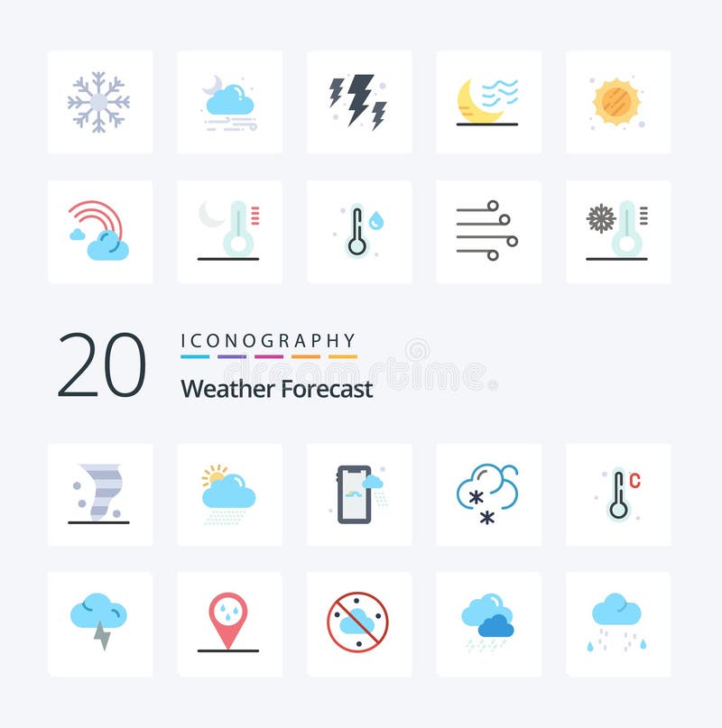 20 Weather Flat Color Icon Pack Like Weather Temperature Sun Weather ...