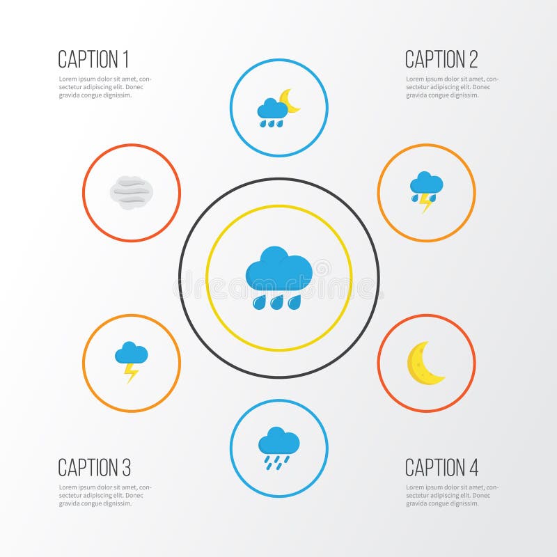 Weather Flat Icons Set. Collection of Windy, Shower, the Flash and ...