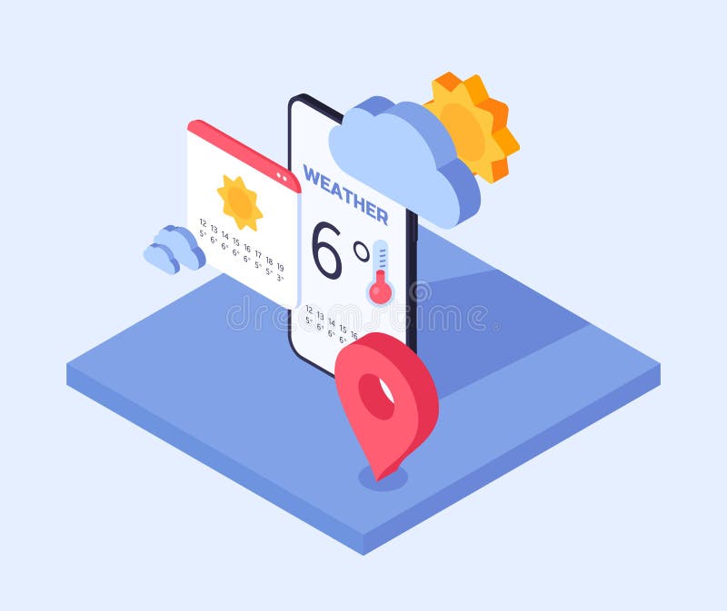 Weather Forecast App and Calendar Display. Vector Illustration Stock ...