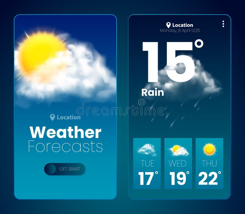 Weather Forecast App Design in Realistic Style Stock Illustration ...