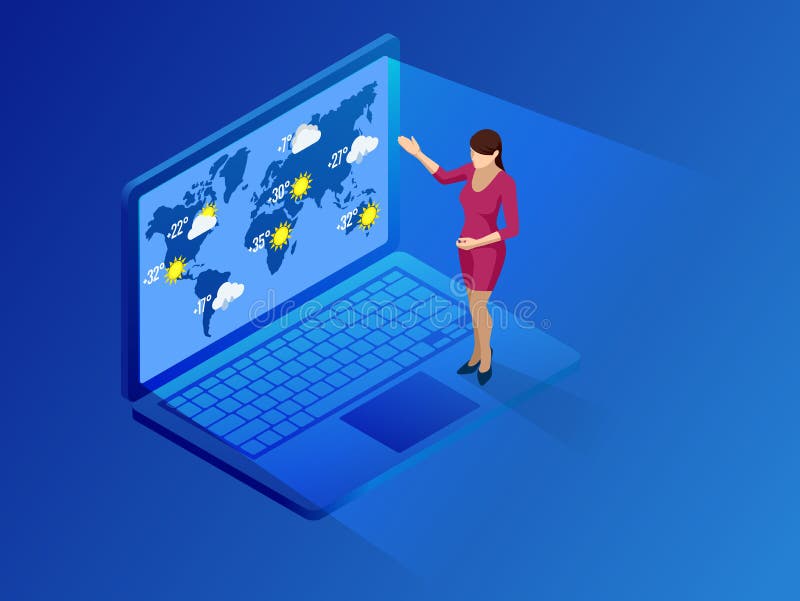 Weather Forecast App. Isometric Laptop Screen. Weather App with Icons ...