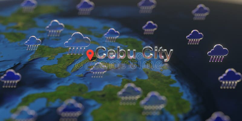 Cebu City and Rainy Weather Icon on the Map, Weather Forecast Related ...