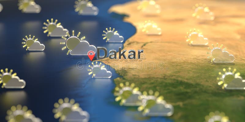 Dakar City and Partly Cloudy Weather Icon on the Map, Weather Forecast ...