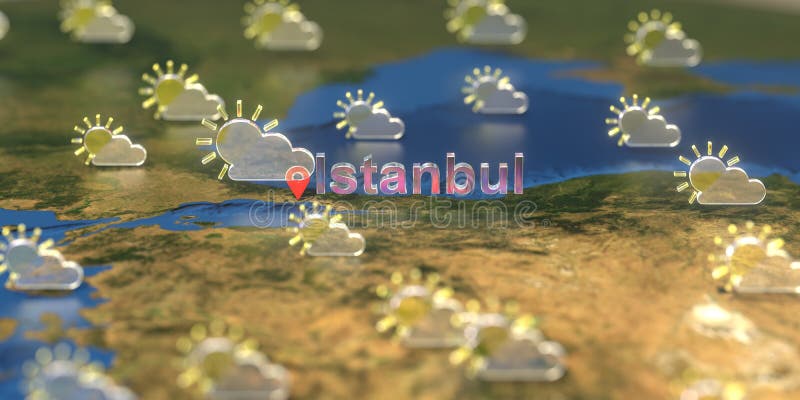 Istanbul City and Stormy Weather Icon on the Map, Weather Forecast ...