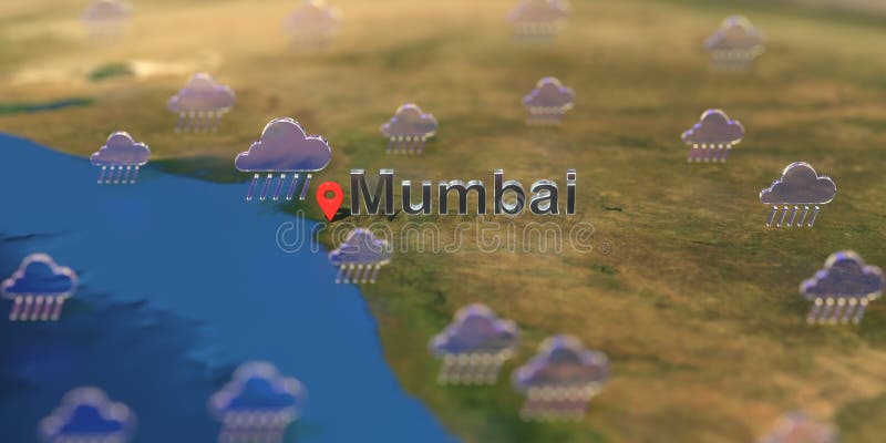 Mumbai City and Rainy Weather Icon on the Map, Weather Forecast Related ...