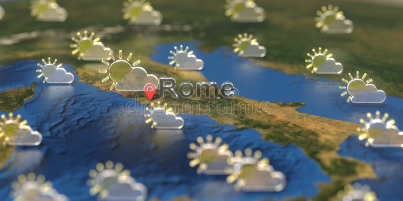 Rome City and Stormy Weather Icon on the Map, Weather Forecast Related ...