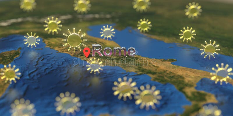 Rome City and Sunny Weather Icon on the Map, Weather Forecast Related ...