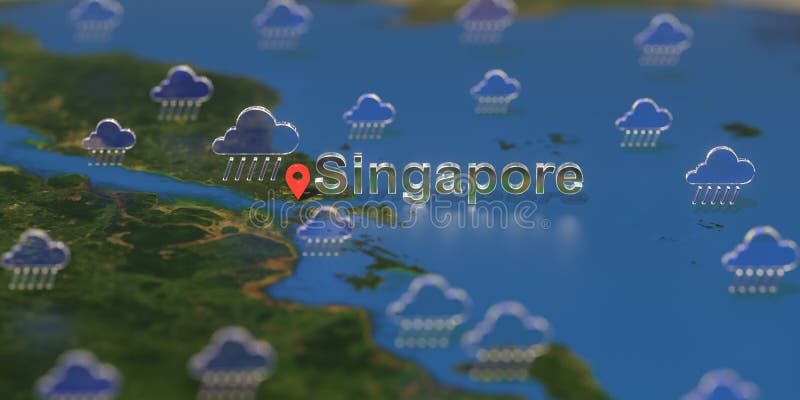 Singapore City and Rainy Weather Icon on the Map, Weather Forecast ...