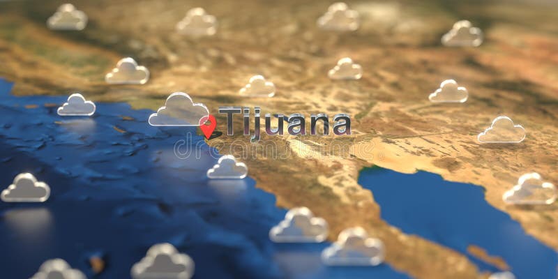 Tijuana City and Cloudy Weather Icon on the Map, Weather Forecast ...