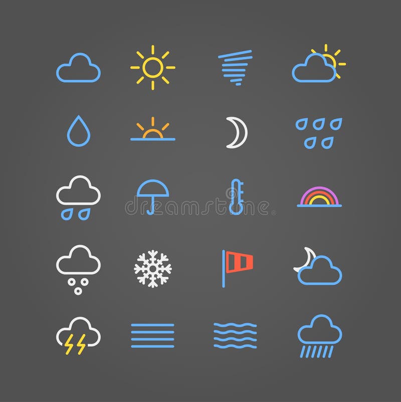 Weather Forecast Color Web Icons Stock Vector - Illustration of cloudy ...